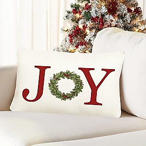 ADFLOOD Christmas Pillow Covers 12X20 Joy Christmas Garland Decorative Throw Pillows Decoration Holiday Party Red Cushion Case for Home Couch Sofa