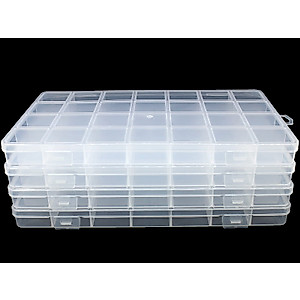 JESEP YONG 4Packs 28 Grids Bead Organizer Plastic Organizer Box with Fixed Dividers-Jewelry, Accessories, and Small Parts Container Clear Box for Jewerly Beads, Sewing, Drawing