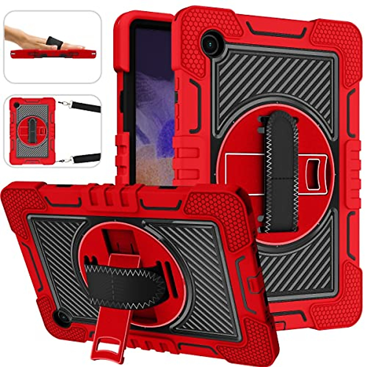 Tablet PC Case Shockproof Durable Protective Cover Durable 360 Degree Rotating Bracket Case Compatible with Samsung Galaxy Tab A8 10.5-Inch 2021 (SM-X200/X205/X207) Protective Cover (Color : Red+Blac