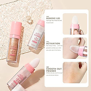 NewBang Polvo De Hadas Highlighter Powder Stick Makeup,Body Glitter Shimmer and Shine High Gloss Blush Contour Makeup,Smooth Sparkle Patting Powder for Face Eyes Lips Hair Body Glow -3 Colors