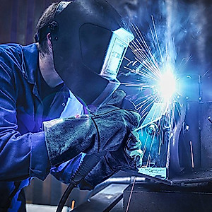 932℉ Grill BBQ Gloves 16-inch Heat Resistant Leather Forge Welding Glove with Flame Retardant Long Sleeve and Insulated Lining for Men and Women Black-Gray