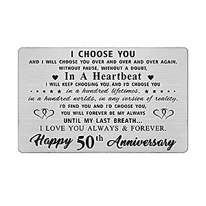 50th Year Anniversary Card Gifts for Him Husband, Happy, 50 Wedding Anniversary Cards Gift for Men, Engraved Metal Wallet Insert