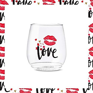 TOSSWARE POP 14oz Vino XOXO Series, SET OF 6, Premium Quality, Recyclable, Unbreakable & Crystal Clear Plastic Printed Glasses