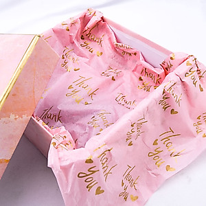 MR FIVE 50 Sheets Gold Thank You Tissue Paper Bulk,20" x 14",Thank You Tissue Paper for Packaging,Gift Bags,Thank You Packaging Tissue Paper for Small Business (Pink)