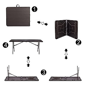 Lakhow 180 6-Foot Brown Wood Grain Folding Table Indoor and Outdoor Picnic, Barbecue, Party, Portable Folding Table with Handle, 6ft