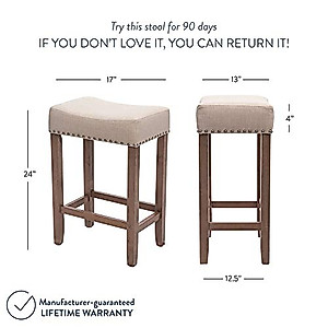 Nathan James Hylie Nailhead Wood Pub-Height Kitchen Counter Bar Stool 24", Beige/Light Brown