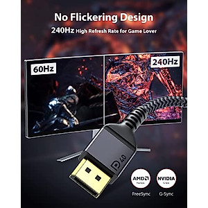 Maxonar VESA Certified DisplayPort 2.1 Cable, 16K DisplayPort Cable 2.0 Supports 80Gbps,16K@60Hz, 10K@60Hz, 8K@60Hz, 4K@165Hz, HDR, HDCP 2.2, 3D, ARC for Gaming Monitor, TV, PC, Laptop(6.6FT/ 2M)