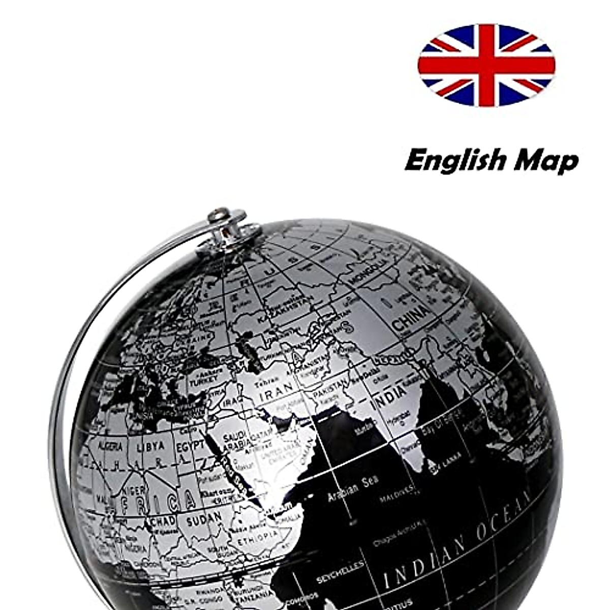 Exerz World Globe Black Dia 5.5-inch - Mini Educational Globe of Earth - Metal Base - Metallic Black