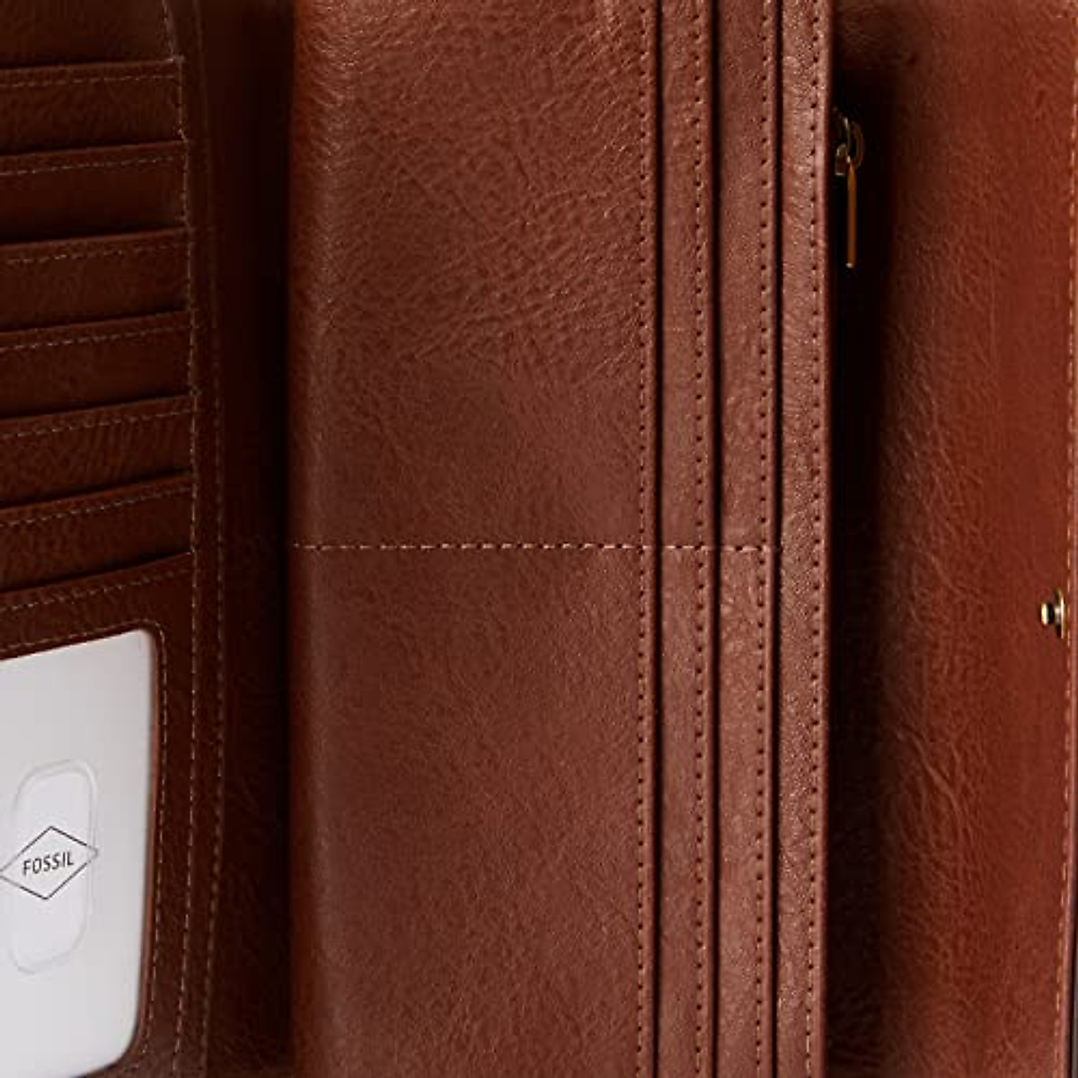 Fossil Women's Logan Leather Wallet RFID Blocking Flap Clutch Organizer, Brown (Model: SL7833200)