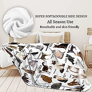 Cute Cat Blanket for Mens Womens, Ultra Soft Adults Cat Throw Blanket for Cat Lovers, Lightweight Cozy Cat Gifts Blanket for Christmas Thanksgiving Bed Couch Sofa 60x80in