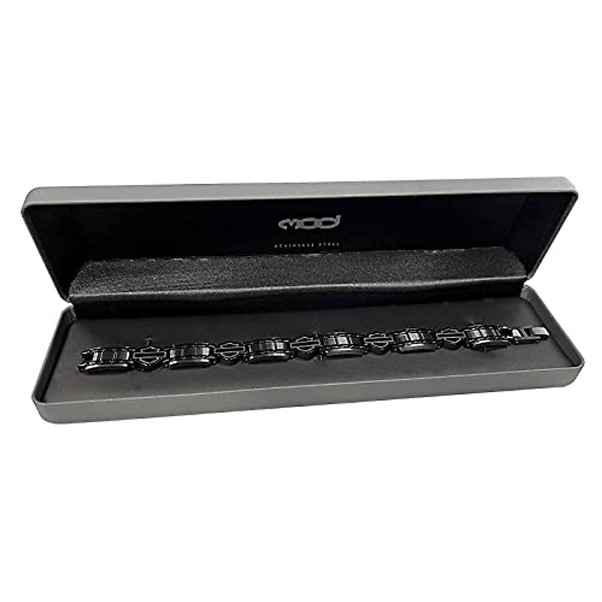 Harley-Davidson Mens Black Steel Bar & Shield Chain Bracelet HSB0190 (8.5)