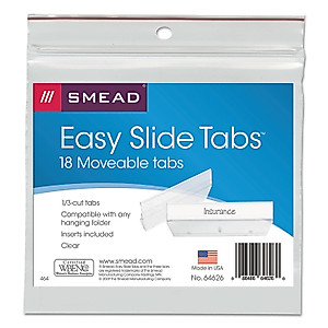 Smead Easy Slide Tab, 1/3-Cut, Clear, 18 Per Pack (64626)