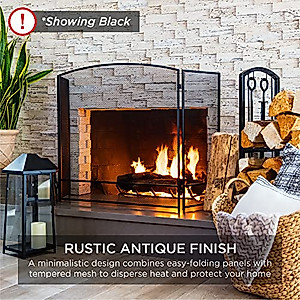 Best Choice Products 47.5x27.25in 3-Panel Simple Steel Mesh Fireplace Screen, Fire Spark Guard Grate for Living Room Home Decor w/Rustic Worn Finish - Black