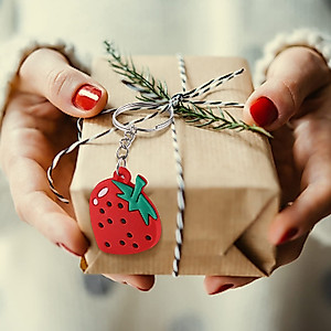 Strawberry Keychain Strawberry Party Favors Cute Fruit Keychain Rubber Keyrings and Keychains for Summer Strawberry Fruit Party Favors Decorations Classroom Rewards Birthday Gifts (24 Pieces)