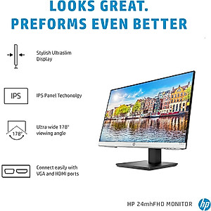 HP 24mh FHD Monitor 23.8-inch IPS Display 1080p Built-in Speakers and VESA Mounting Height/Tilt Adjustment 1D0J9AA#ABA (Renewed)