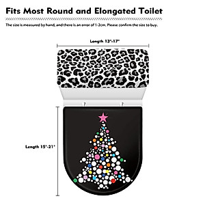 GLENLCWE Christmas Tree Toilet Seat and Tank Lid Cover Set Teal,Reusable Toilet Tank Lid Cover Fabric Elastic Christmas Toilet Seat Lid Cover Universal Fit Elongated Oval Round Lid