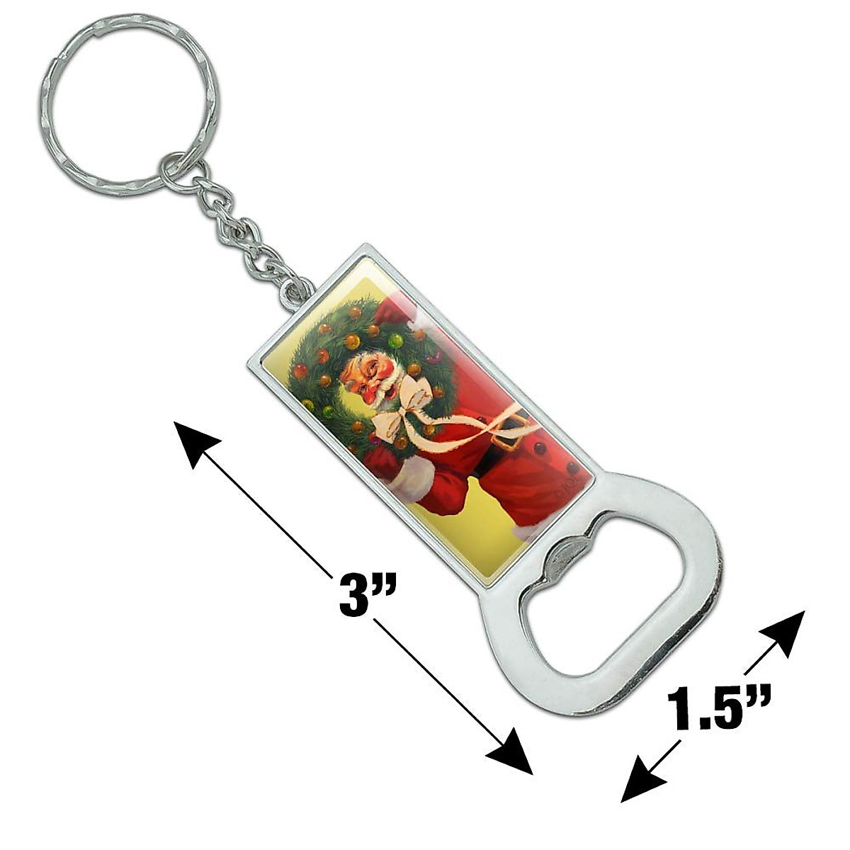 GRAPHICS & MORE Christmas Holiday Santa Wreath Ribbon Swirl Keychain Rectangle Chrome Plated Metal Bottle Cap Opener