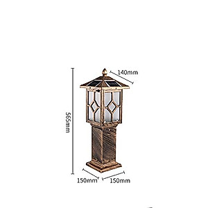 European Retro Solar Pillar Light Column Lamp Post Lamp Aluminum Metal Outdoor Glass Lantern LED Street Light for Villa Community Park School Courtyard Lawn Decoration