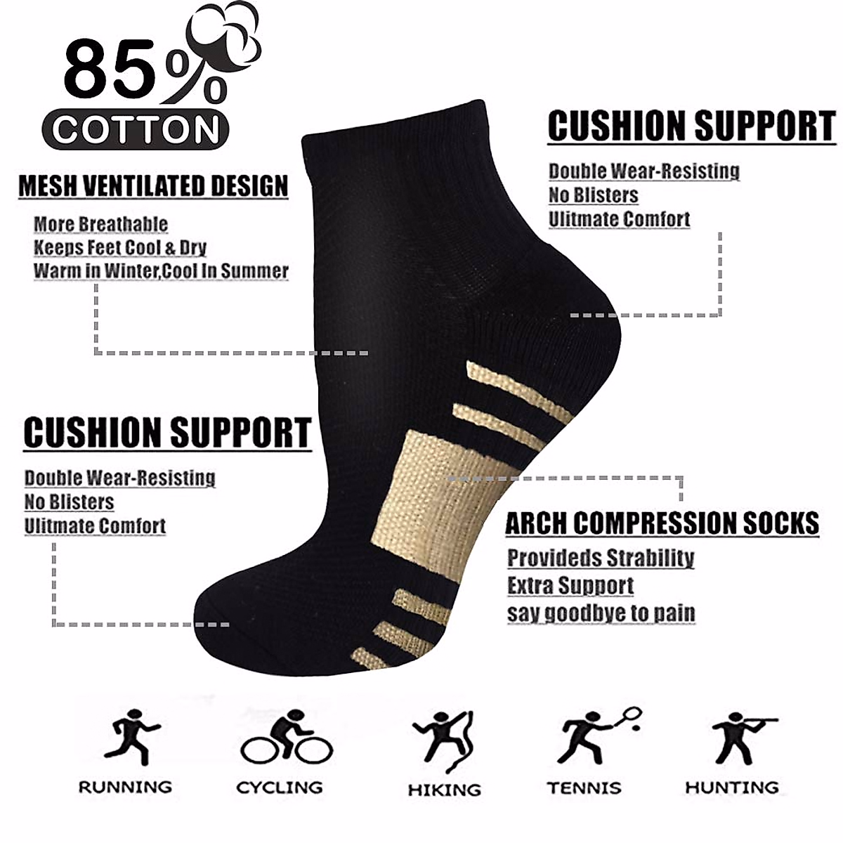 Iseasoo Copper Compression Socks for Men & Women Circulation-Ankle Plantar Fasciitis Socks Support for Athletic Running