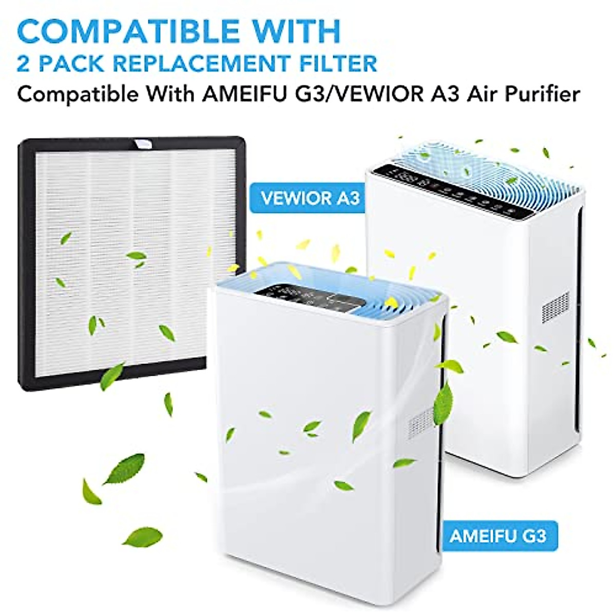 G3 H13 HEPA Replacement Filter Fit for Air Purifier - 3 Pcs True HEPA Filter Compatible with AMEIFU G3 Air Purifier and VEWIOR A3 Air Purifier