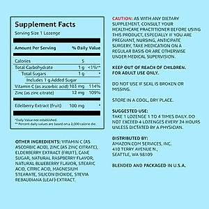 Amazon Elements Elderberry Complex Berry Flavored Immune System Support Lozenges, Adult, 60 Count, (Packaging may vary)