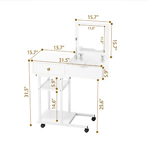 Elephance Moveable Vanity Desk with Mirror for Small Spaces, Makeup Dressing Table Computer Desk with Drawers and Shelves for Bedroom