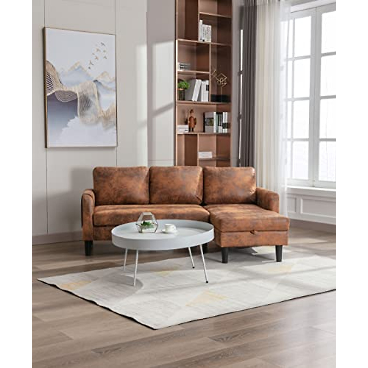 YUNLife&Home Sectional L-Shaped Sofa with Chaise,Reversible Couch Sleeper w/Pull Out Bed,Storage Space&Side Pockets,3-Seat Convertible Corner Sofá for Living Room/Apartment/Office