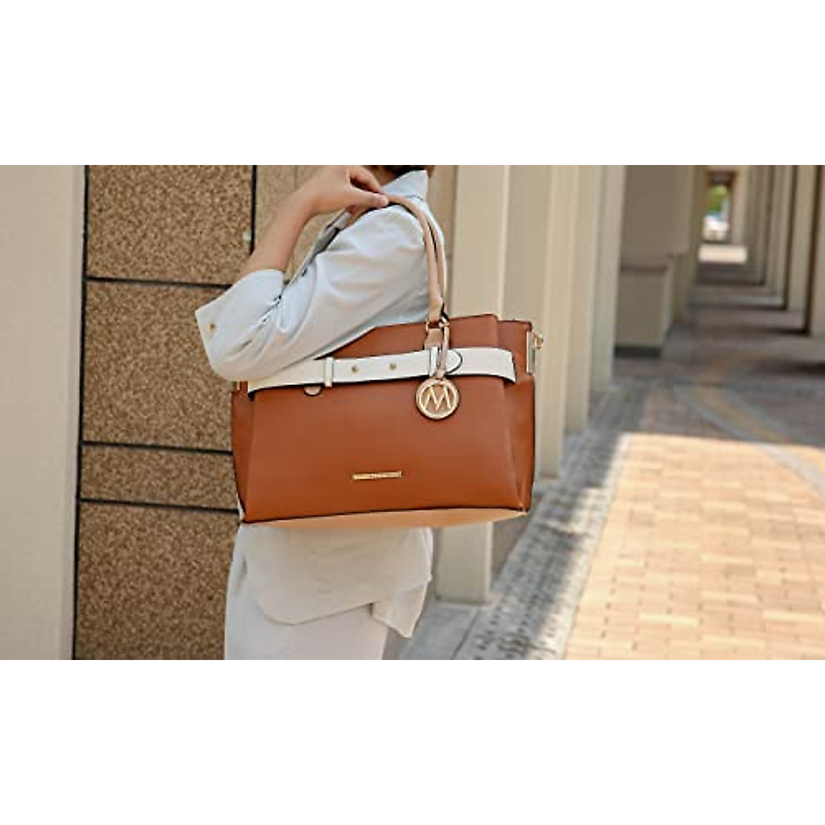 MKF Collection Satchel Bag for Women, Vegan Leather Crossbody Shoulder Handbag Top Handle Purse