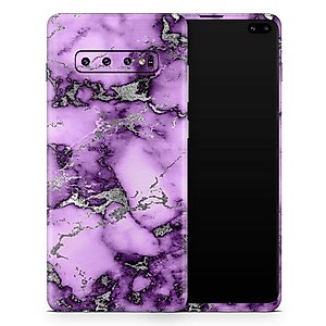 DesignSkinz Purple Marble & Digital Silver Foil V6 Protective Vinyl Decal Wrap Skin Cover Compatible with The Samsung Galaxy S20 (Screen Trim & Back Glass Skin)
