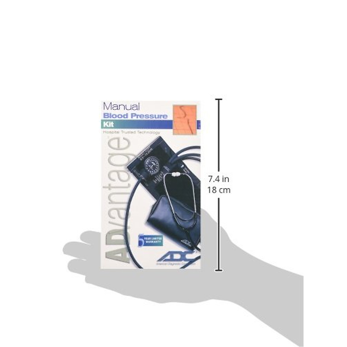 ADC Advantage 6005 Manual Blood Pressure Kit, Includes Attached Stethoscope and Carrying Case, Adult Cuff, Black