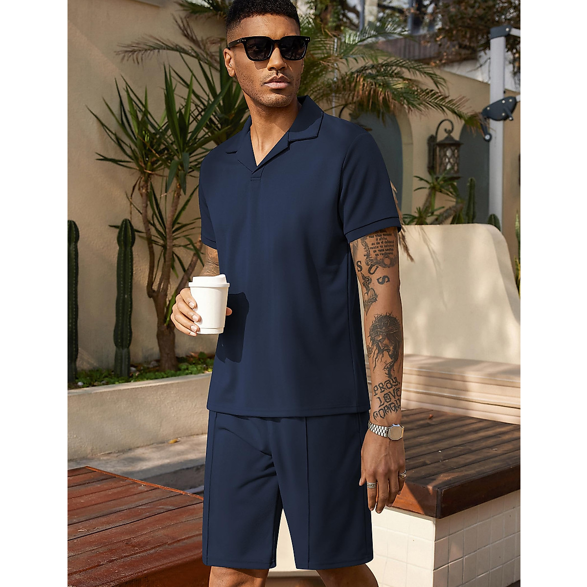 COOFANDY Men's Polo Shirt and Shorts Set 2 Piece Outfits Fashion Summer Tracksuits Short Sleeve Casual Polo Suit