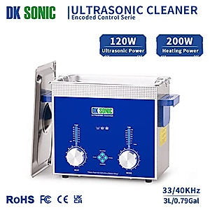 DK SONIC Ultrasonic Cleaner - Ultrasonic Jewelry Cleaner,Sonic Cleaner,Ultrasound Lab,Dental Tool,Carburetor,Gun,Parts,Denture Cleaning Machine with Encoded Timer and Heater(0.79Gal-3L)