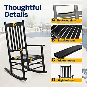 VIVOHOME Oversized Wooden Rocking Chair with Anti-Slip Strips for Noise Reduction, Suitable for Indoor, Porch, Garden, Black