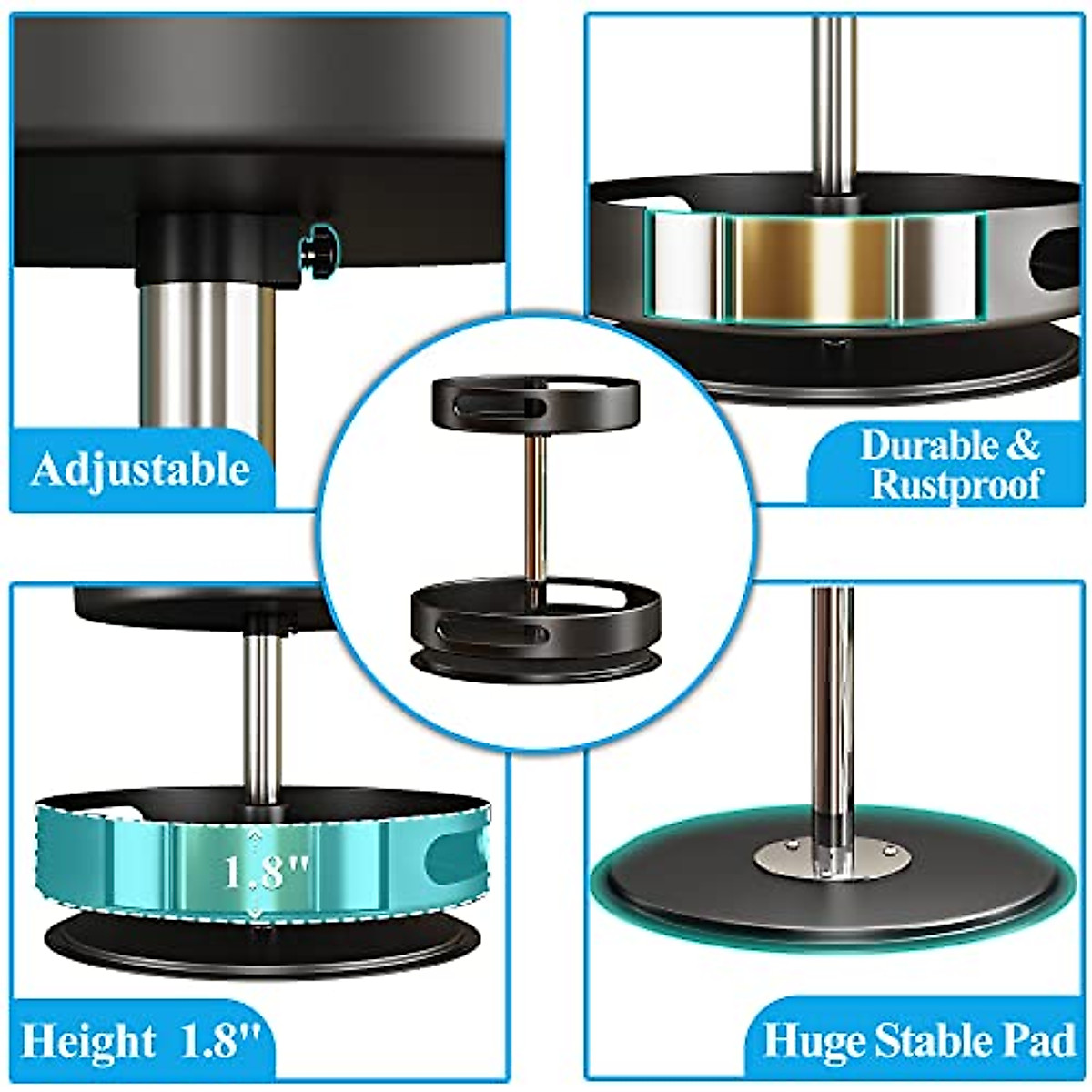 Lazy Susans Organizer 2 Tier Metal Steel, Turntable Height Adjustable, SAYZH Rotating Spice Racks for Pantry Cabinet Cupboard Table, 12 inch, Black