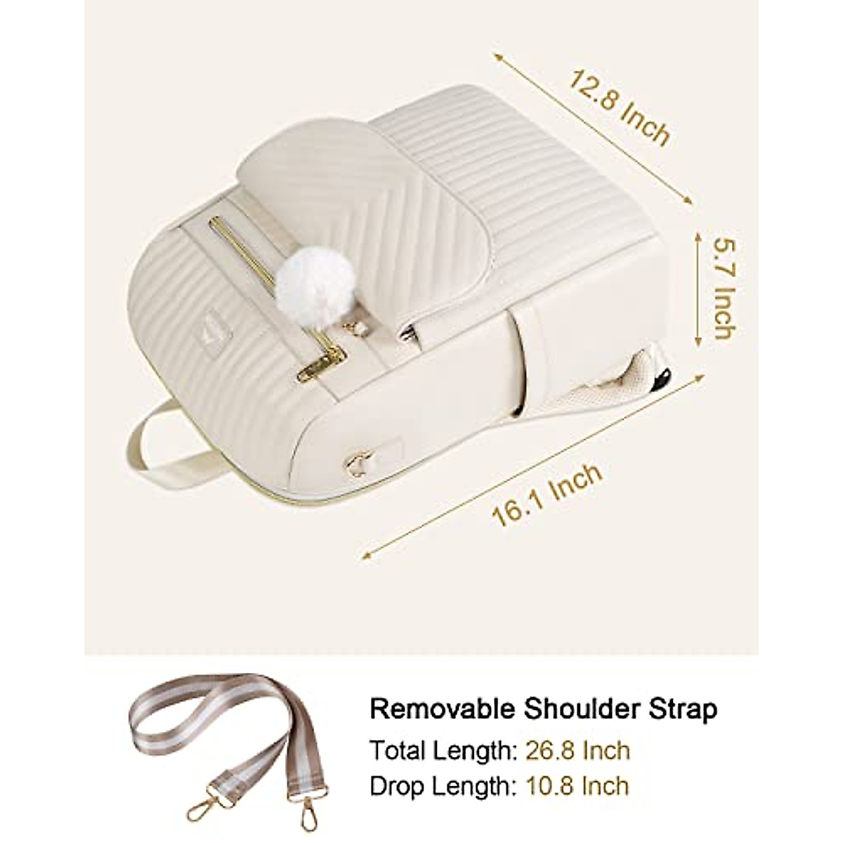 MATEIN Quilted Laptop Backpack for Women, 15.6 Inch Convertible Soft Leather Backpack Purses Fashion Water Resistant Shoulder Bag, Anti-theft Travel Daypack Cute Handbag for Work College, Beige