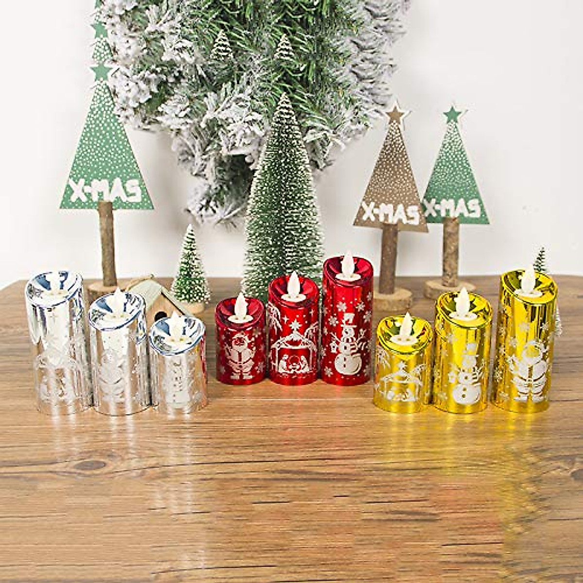 Mochalight Christmas Decor LED Wind Lam,Santa Claus Snowman Simulation Candle Light Ornaments for Indoor Outdoor, Events, Parities and Weddings Gold-S M L