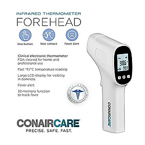 Conair Digital Thermometer for Adults and Kids, Forehead Thermometer, No Contact Infared Thermomter with Fever Alert and Memory Function
