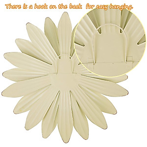 Juegoal 2 Pack 16" Large Metal Flowers Wall Art Inspirational Daisy Wall Decor Sunflower Hanging for Indoor Outdoor Home Bedroom Living Room Office Garden, White & Yellow