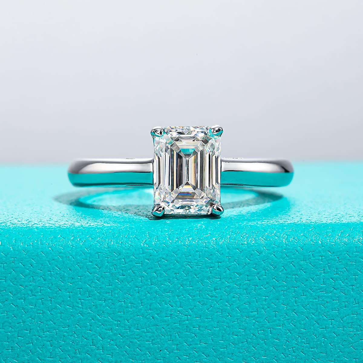 AnuClub 2cttw Emerald Cut Moissanite Solitaire Engagement Rings D Color VVS1 18K White Gold Plated 925 Sterling Silver Anniversary Wedding Promise Ring, Christmas Gift for Women 7.5