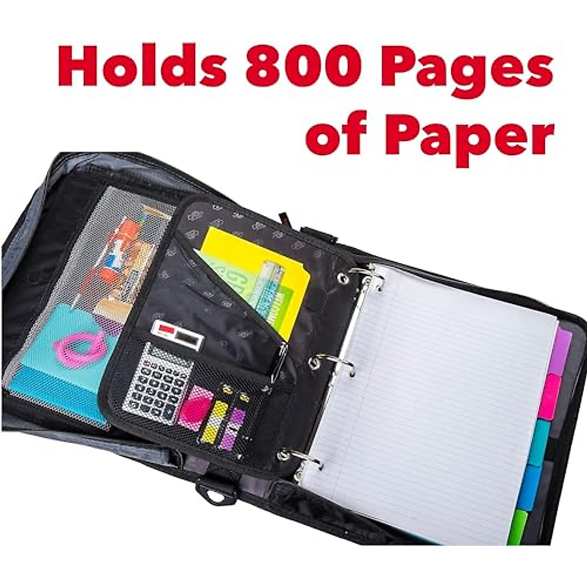 Case-it Dual 2.0, Zipper Binder, 2 Set of 2” D-Ring Dual, W/Removable File Folder Hold Down Pages, Front Flap Pocket, Laptop Storage, Pen Pockets,5 tab Removeable File Folder, Dual-301, Pink
