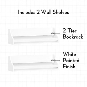 RiverRidge Kids Book Nook Wall Bookshelf Set (2 Pack) - White Shelves for Nursery, Playroom and Living Room - Spacious Shelves for Favorite Books, Albums & Keepsakes - Easy Assembly & Mounting