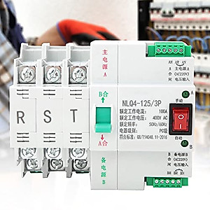 Automatic Transfer Toggle Switch AC 400V 3P Dual Power 63/80/100A Flame Retardant High Reliability High Sensitive Response for Power Supply(100A)