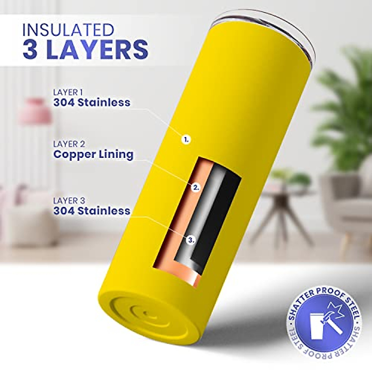 Earth Drinkware SKINNY TUMBLERS (4 pack) - 20oz Stainless Steel Double Wall Insulated Tumblers with Lids and Straws | Skinny Travel Mug, Straw Cleaner INCLUDED | Blanks For Vinyl Projects - Multi #3