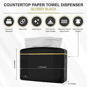 Countertop Multifold Hand Paper Towel Dispenser by Oasis Creations, Single Sheet Dispensing – Glossy Black