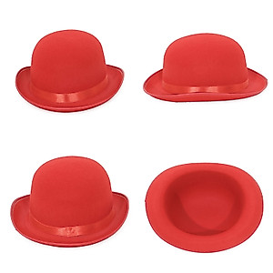 GEMVIE Classic Black Felt Derby Hat Lightweight Bowler Hat Novelty Costume Hat for Party Dress Ups Red