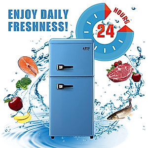 KRIB BLING 3.5 Cu.ft Compact Refrigerator, Retro Mini Fridge with Freezer, Small Drink Chiller with 2 Door Adjustable Mechanical Thermostat for Home, Office,Dorm or RV, Blue