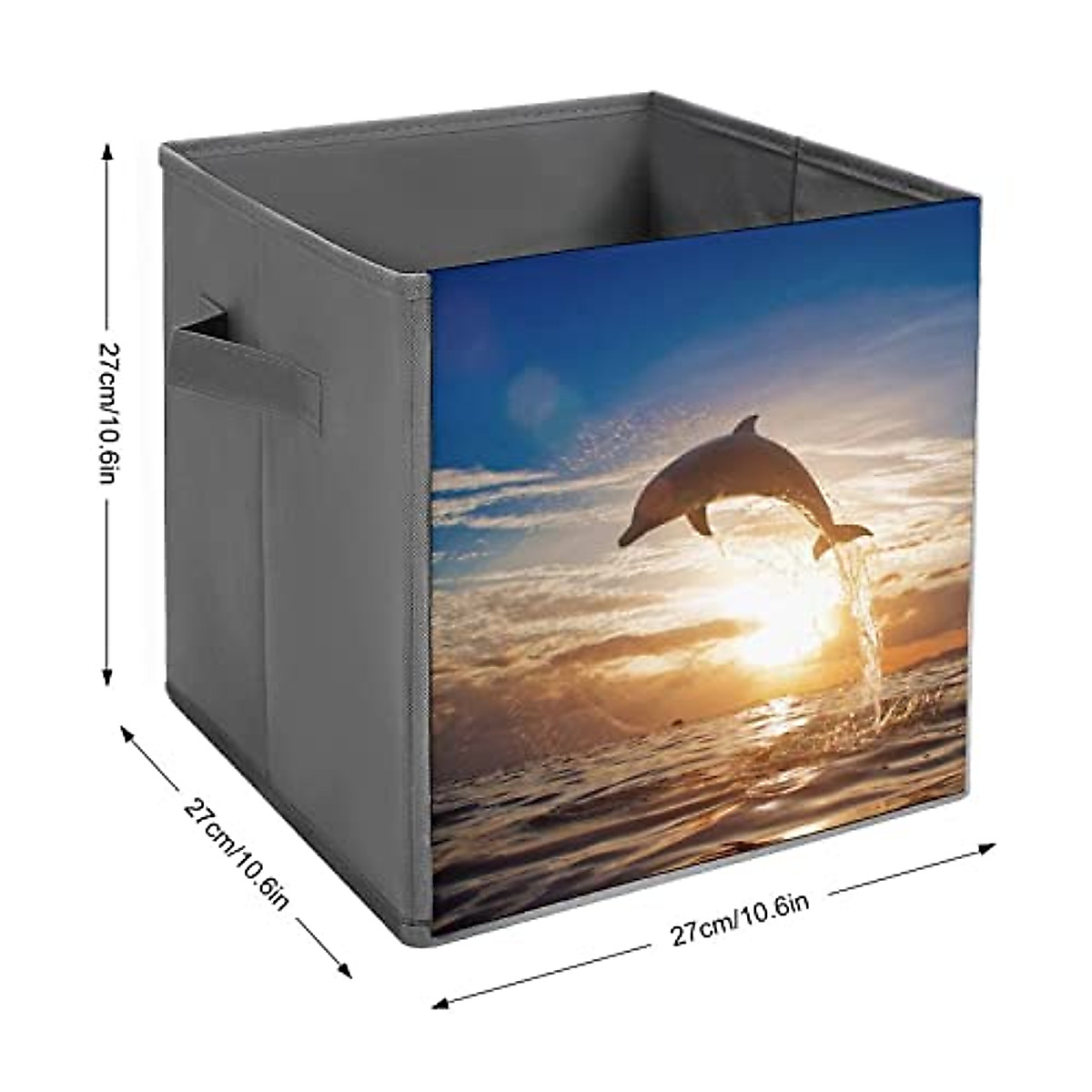 Ocean Sea Dolphin Jumping Collapsible Storage Bins Basics Folding Fabric Storage Cubes Organizer Boxes with Handles