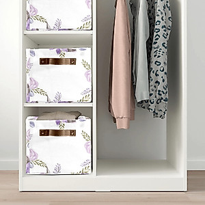 Purple Flower Personalized Custom Text Storage Bins with Handles Shelves Closet Storage Box 2 Pack