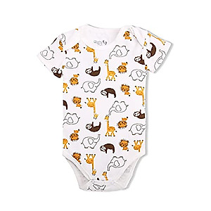 Maybe Baby Kids Infant Baby Layette Set Boys' and Girls' 5 Pack Cotton Baby Bodysuit, Wild Child Safari Animals, 0/3 Months