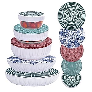 10Pcs Reusable Bowl Covers In 5 Size, Stretch Cloth Fabric Dish Cover Kitchen Storage Containers Lids for Fruits Food Leftover Dough Bread Proofing